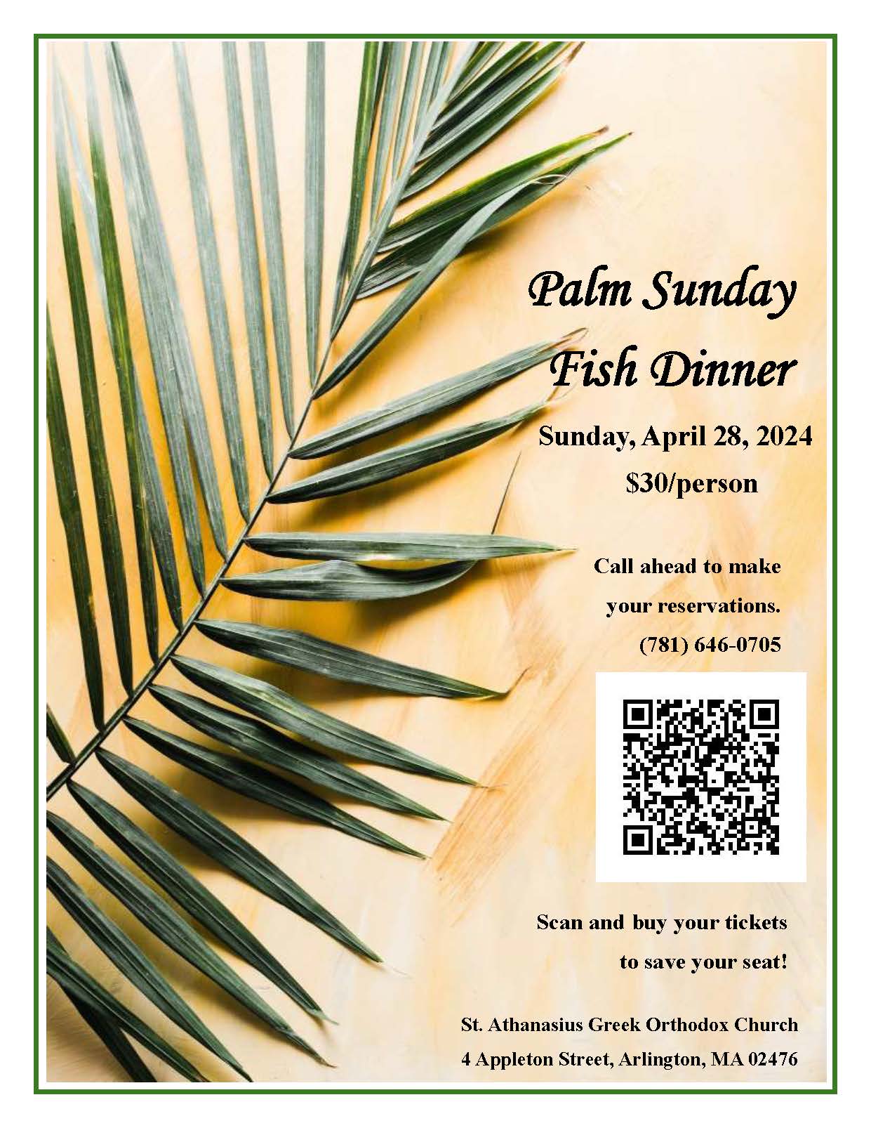 Palm Sunday Fish Dinner at St. Athanasius Greek Church Arlington MA