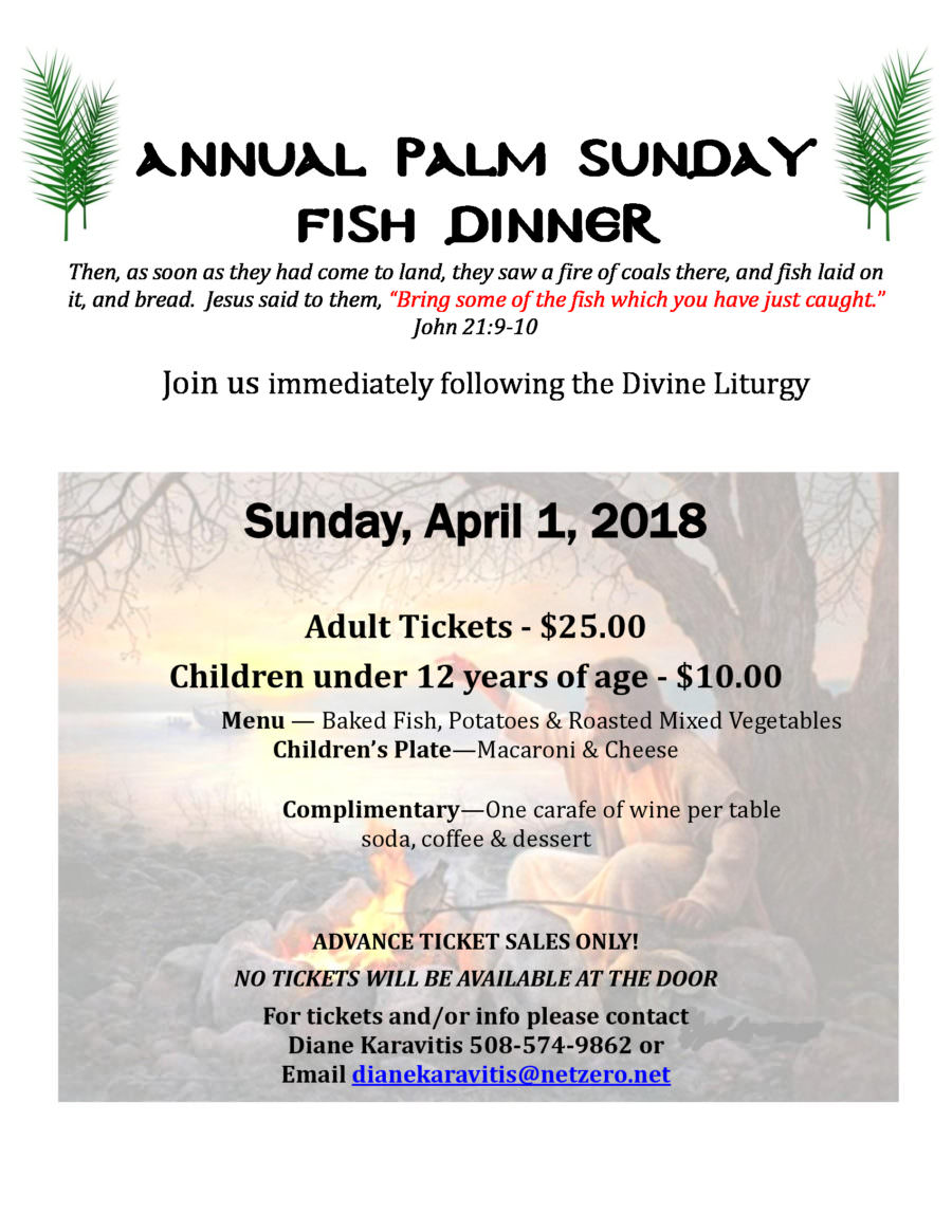 Annual Palm Sunday Fish Dinner at the Dormition of the Virgin Mary ...