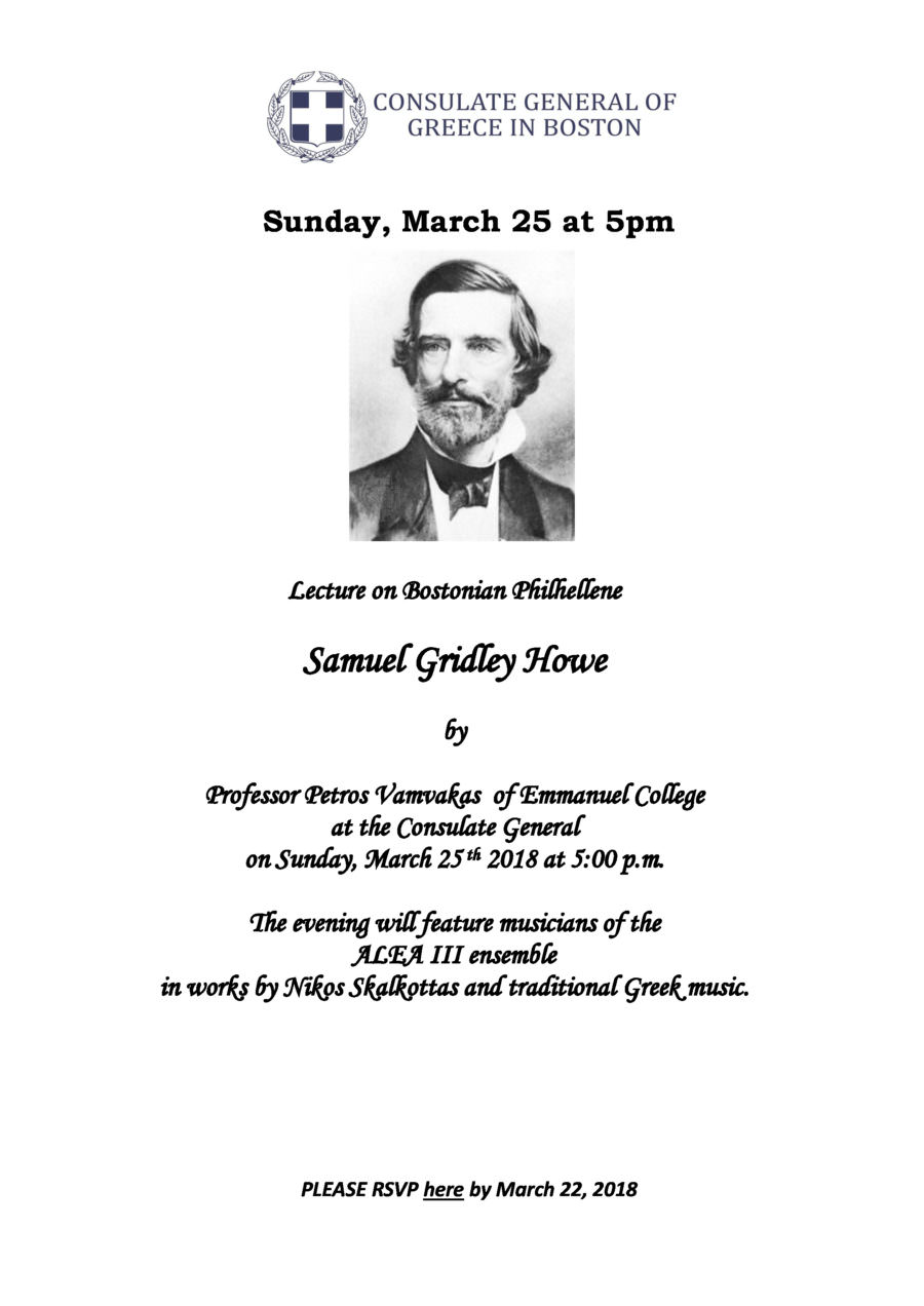 Lecture on Bostonian Philhellene Samuel Gridley Howe in Boston MA