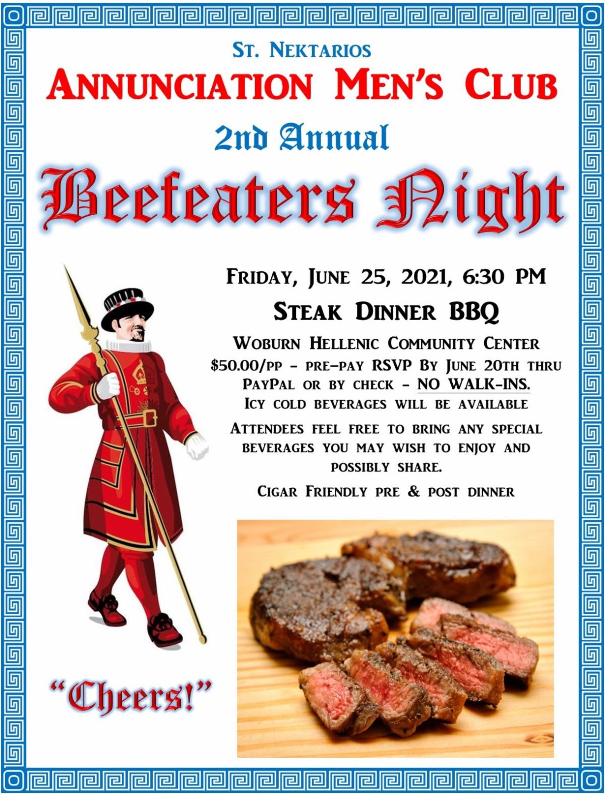 Beefeaters Night BBQ at Annunciation Greek Church Woburn MA