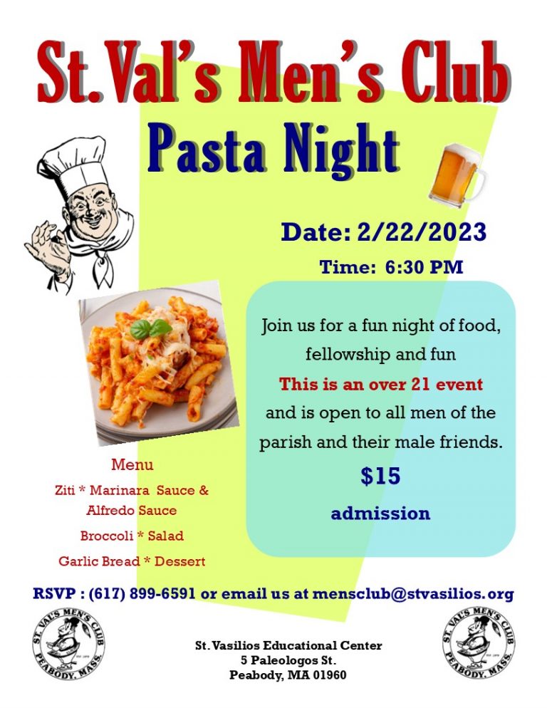 Pasta Night at St. Vasilios Greek Church Peabody MA