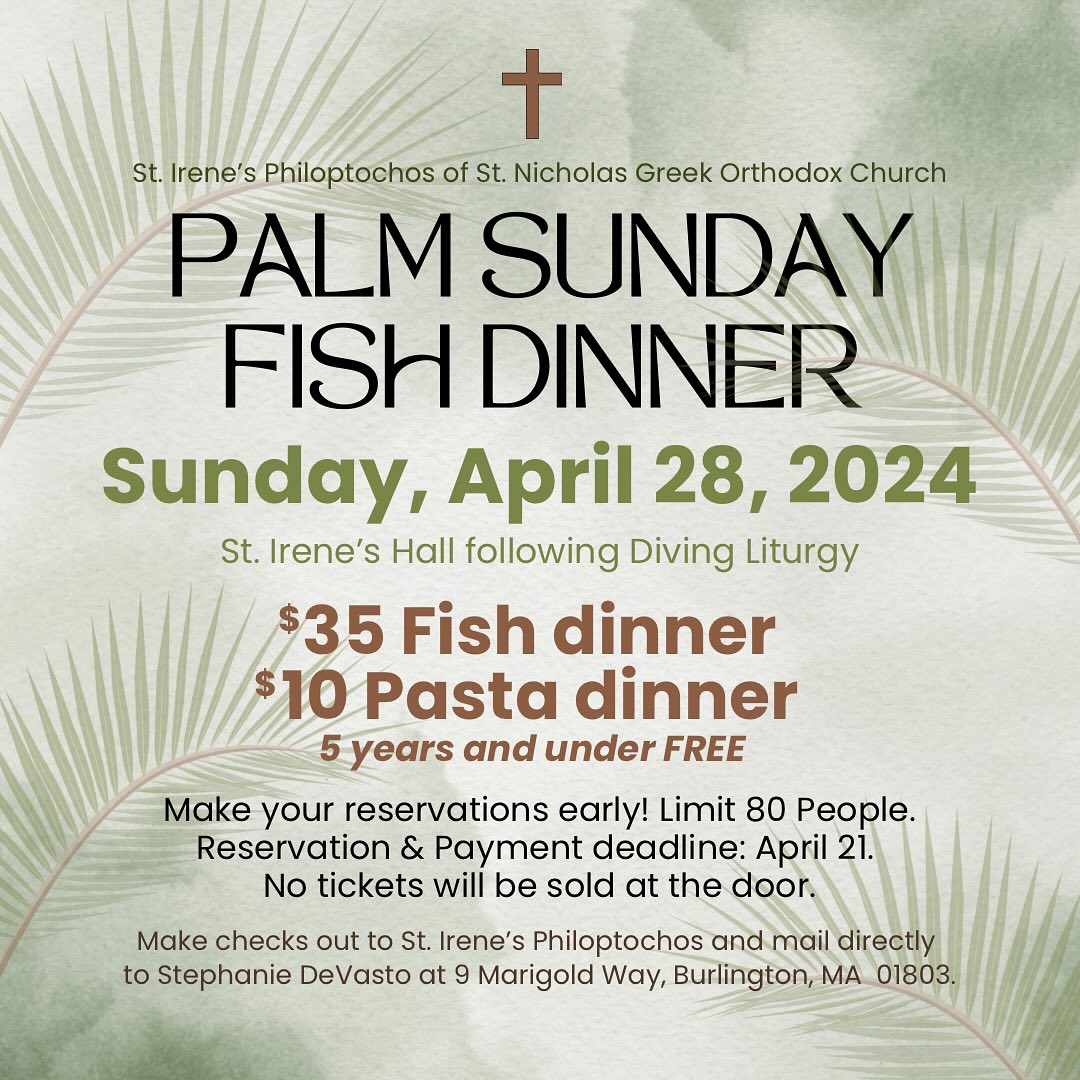Palm Sunday Fish Dinner at St. Nicholas Greek Church Lexington MA